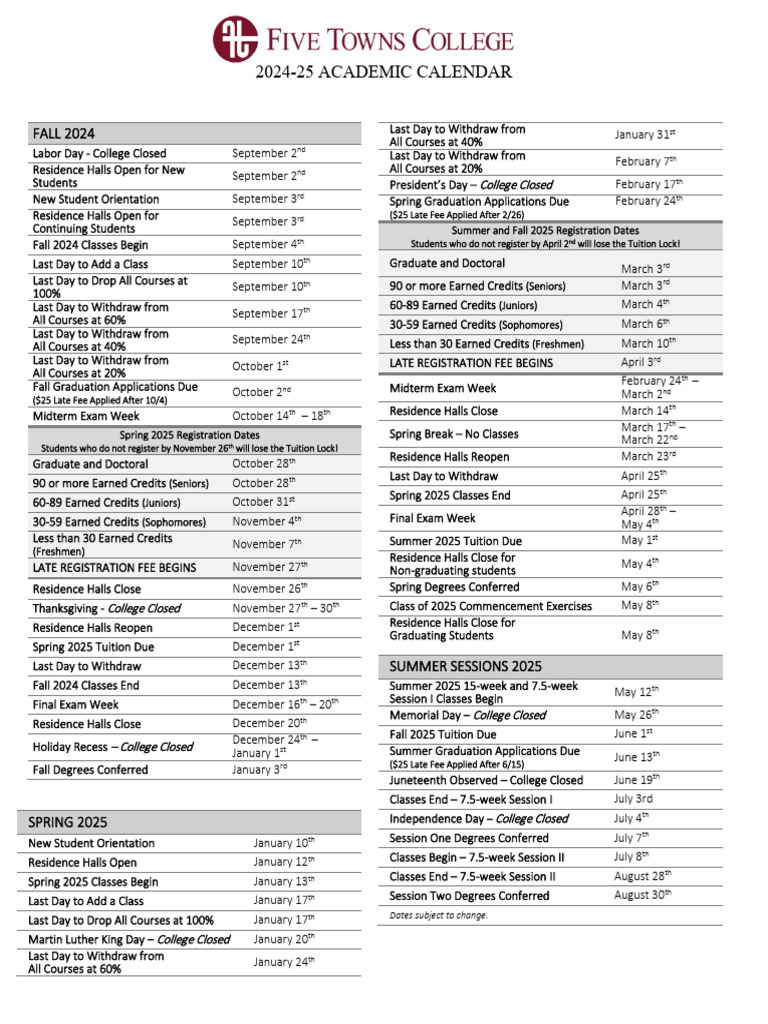 SNHU Academic Calendar 2024-2025 | PDF