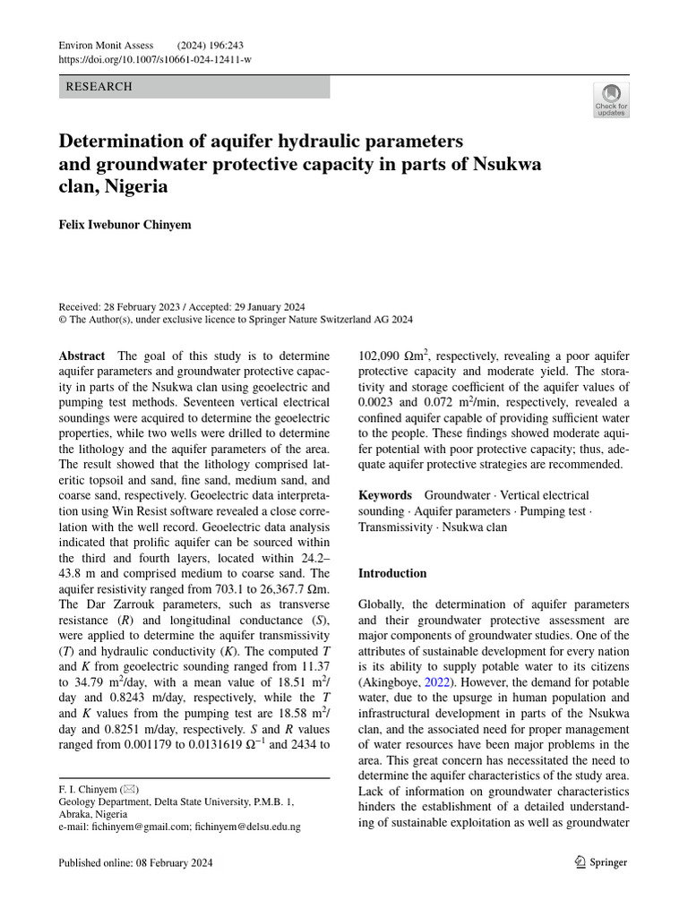 Nsukwa Springer Paper 2 | PDF | Aquifer | Groundwater