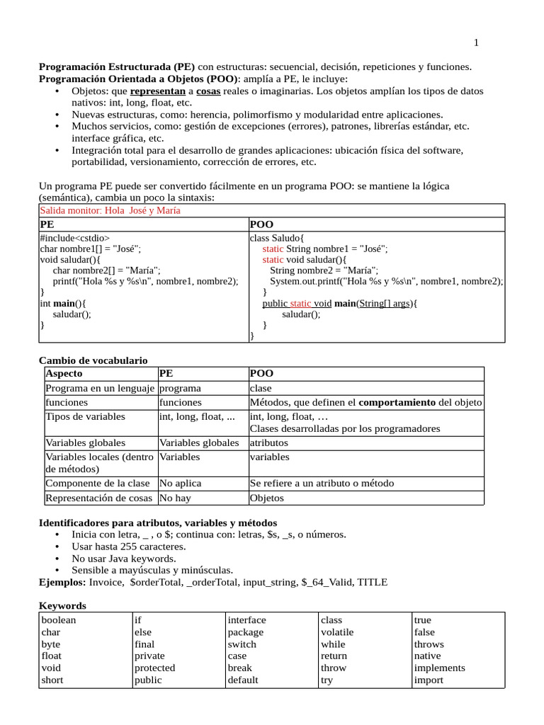 ProgramacionEstructurada - POO | PDF | Java (lenguaje de programación) | Objeto (informática)
