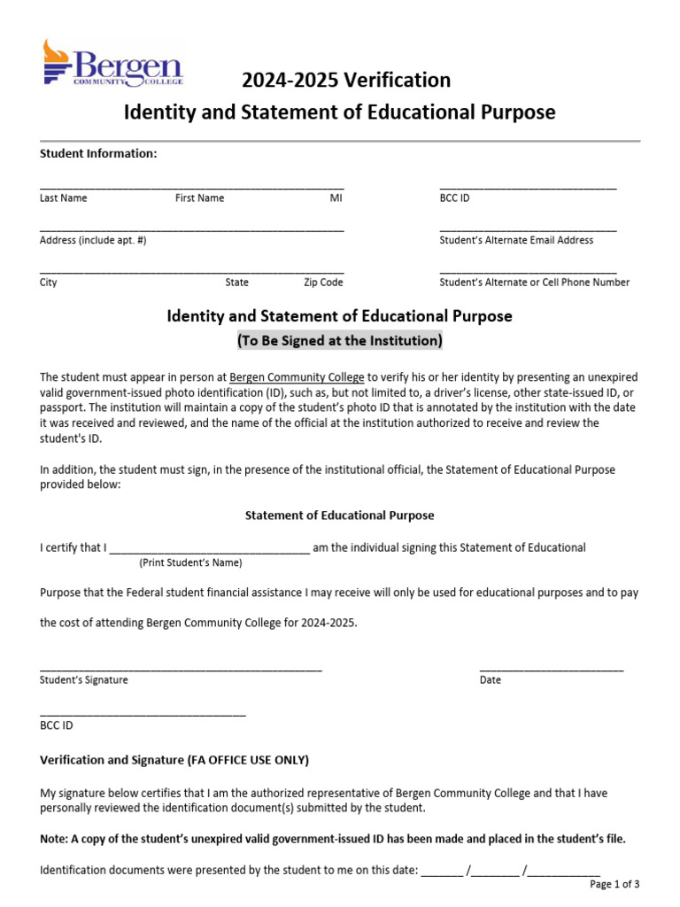 FA 24-25 Verification ID Ed Purposes Form | PDF | Identity Document ...