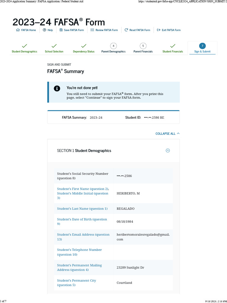 HERIBERTO MORALES REGALADO - 2023-2024 Application Summary FAFSA ...