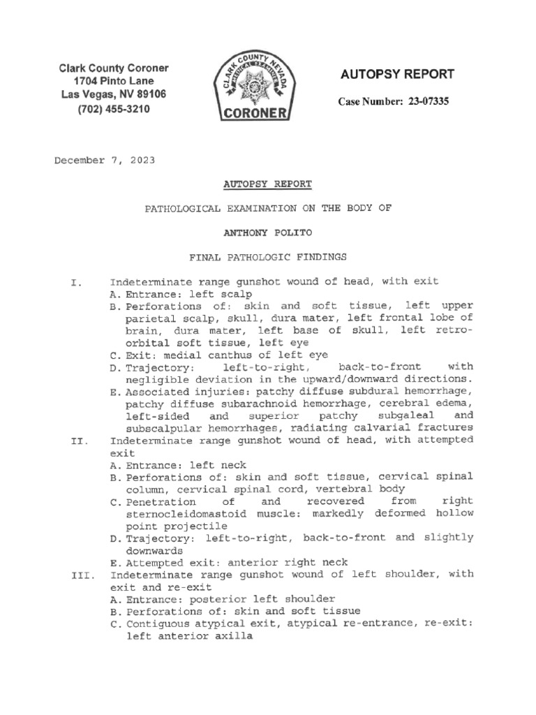 Anthony Polito Autopsy Report | PDF