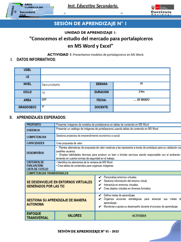 1º SES ACT 1-EPT-U1.docx (1) | PDF | Aprendizaje | Evaluación