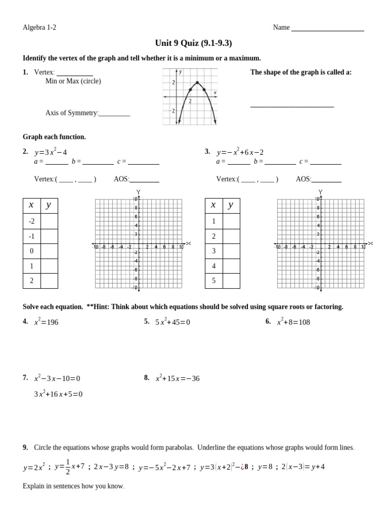 Unit 9 Quiz 1 (9.1-9.3) | PDF