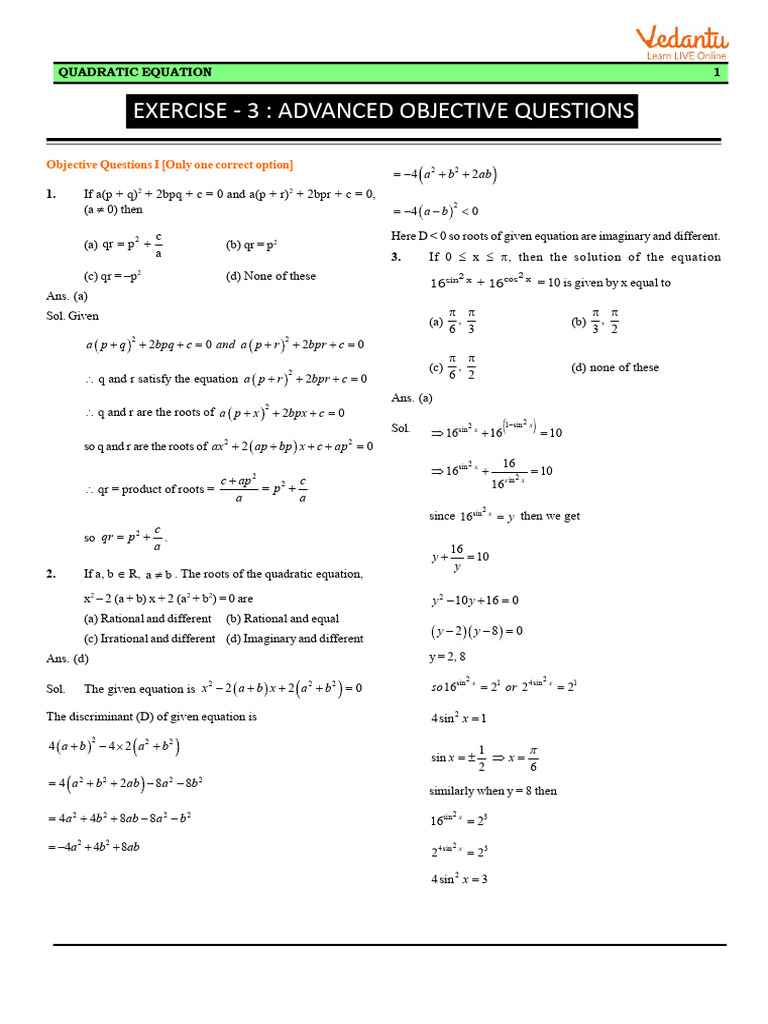 Quadratic Equation EX-3 | PDF | Quadratic Equation | Mathematical Objects
