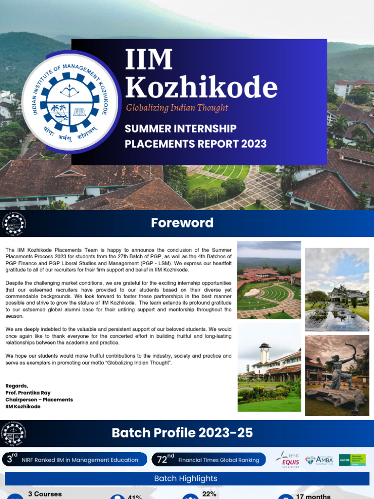 IIMK_Summer_Internship_Placements_2023_Report | PDF | Internship | Job Hunting