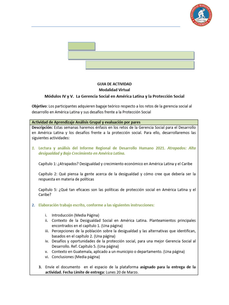 Guia de Actividades Modulo Iv | PDF | America latina | Politica social Guia de Actividades Modulo Iv | PDF | America latina | Politica social