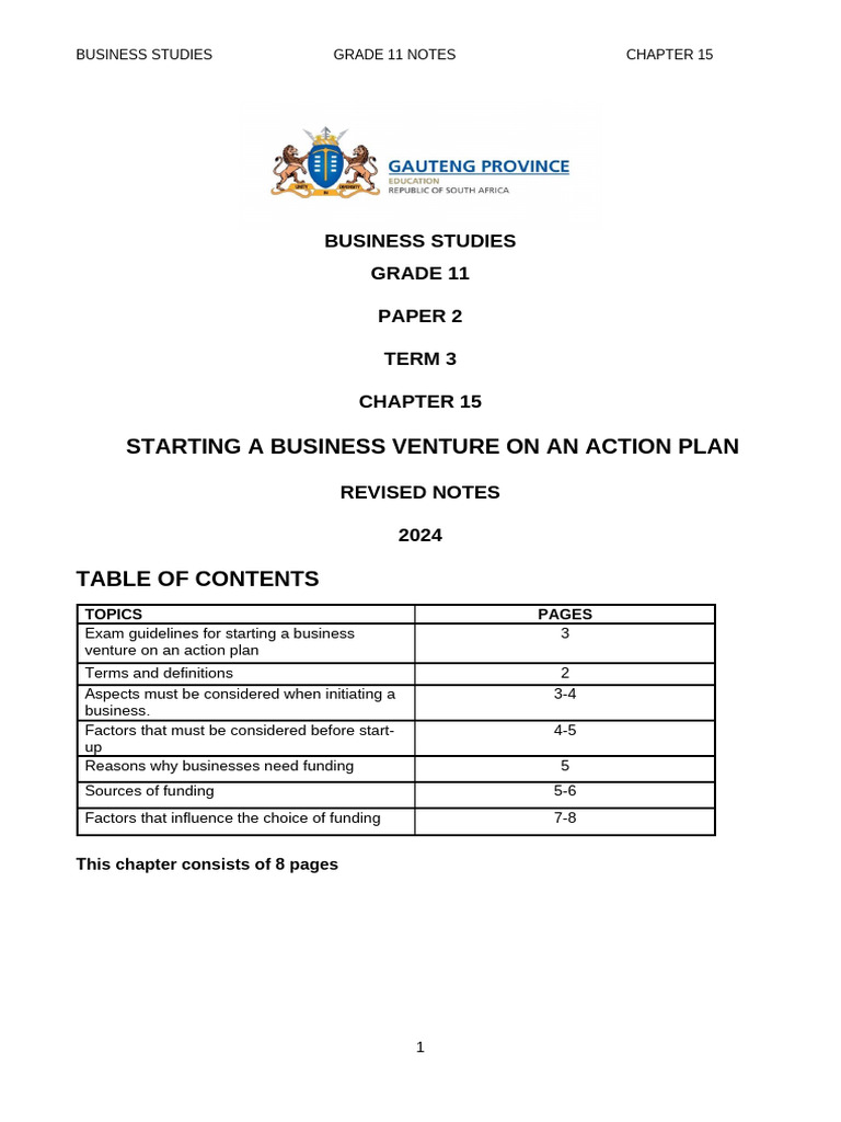 Teacher Business Studies Grade 11 Notes Chapter 15 | PDF | Financial ...