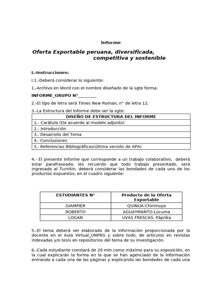 Informe - Oferta Exportable | PDF | Perú | Economias