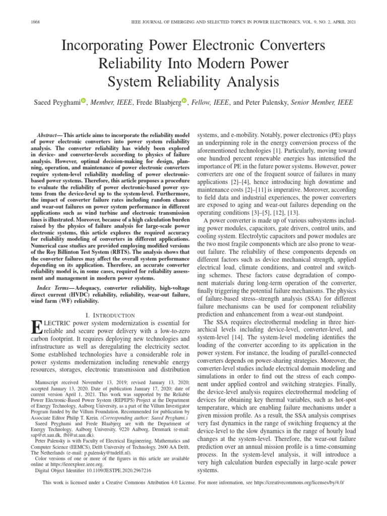 Incorporating Power Electronic Converters Reliability Into Modern Power System Reliability ...