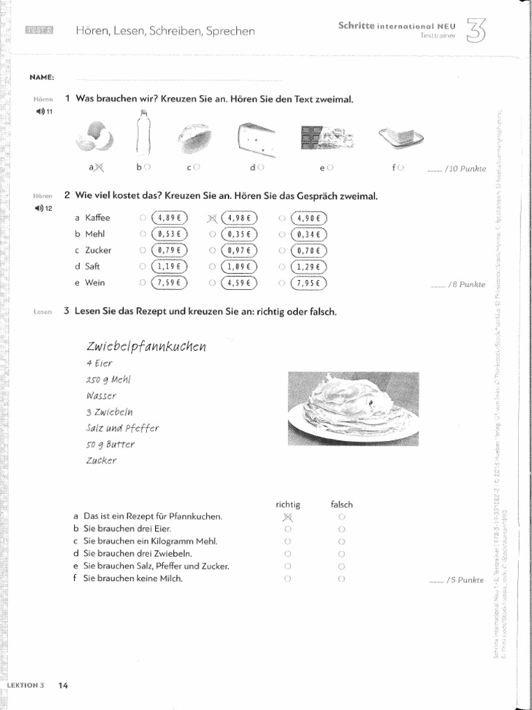 Test Zur Lektion 3 Schritte Neu A1.1 | PDF