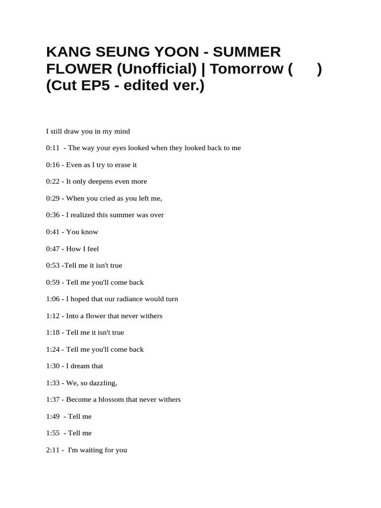 KANG SEUNG YOON - Summer Flower - Lyrics | PDF