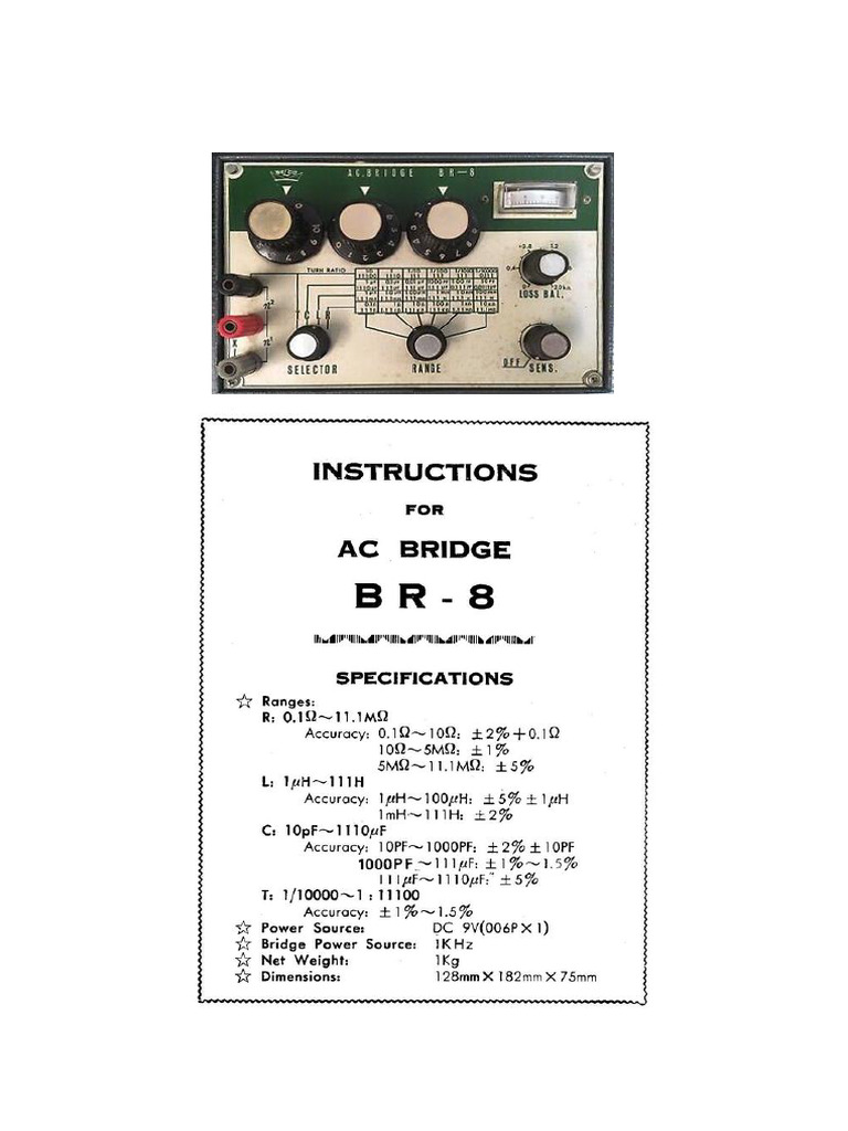 BELCO AC Bridge BR 8 Instructions | PDF