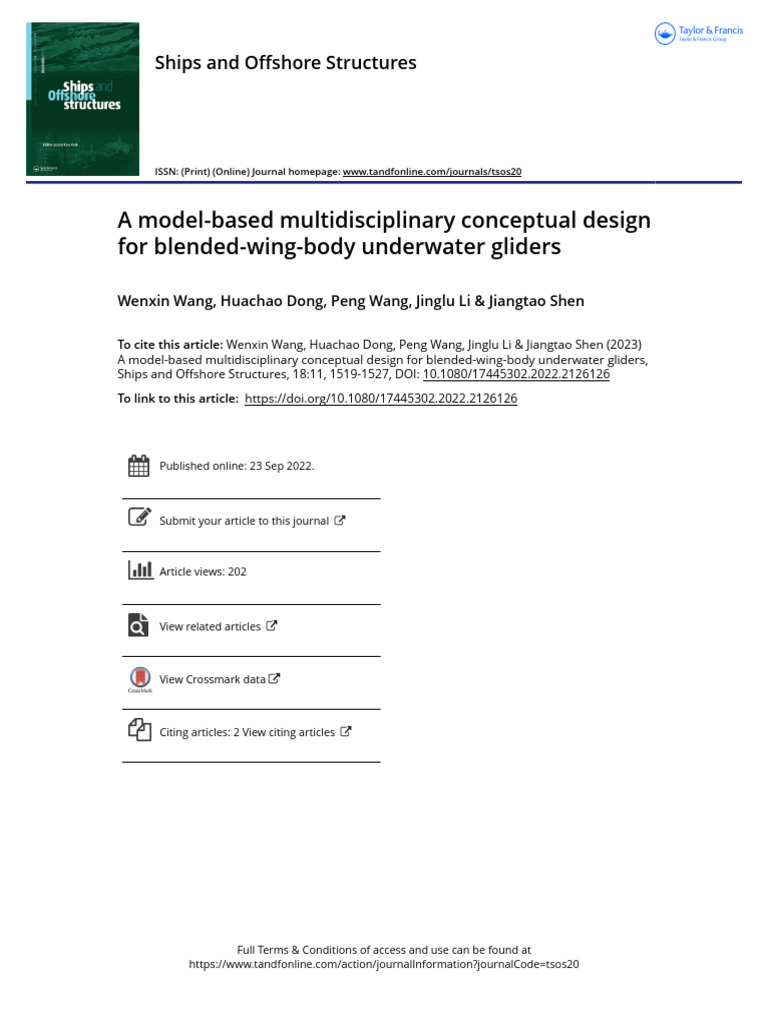 A Model-Based Multidisciplinary Conceptual Design For Blended-Wing-Body Underwat | PDF ...