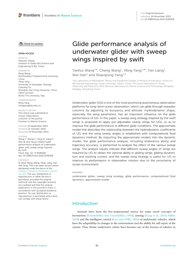 Glide Performance Analysis of Underwater Glider With Sweep Wings ...