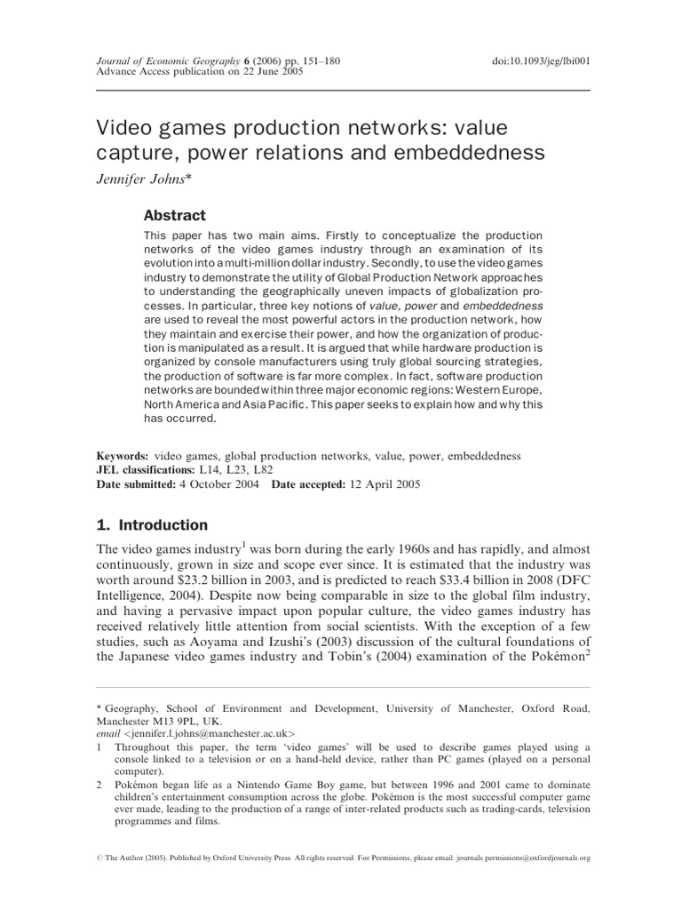 2005, Johns - Video games production networks value capture | PDF ...