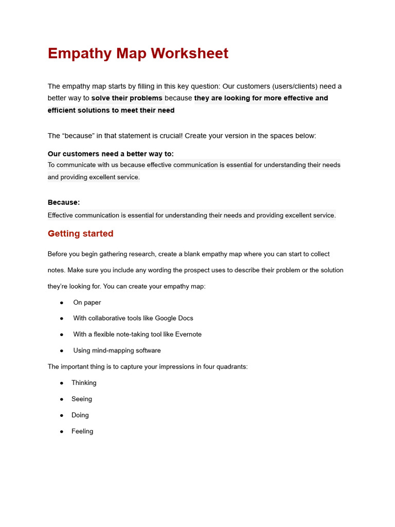 Empathy Map Worksheet Yaque M Sanchez | PDF | Empathy | Target Audience