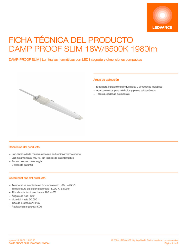 DAMP PROOF SLIM 18W 6500K 1980lm Es | PDF | Ligero | Metrología
