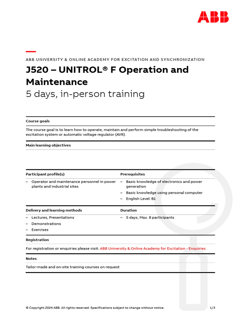 J520 UNITROL+F Operation+and+Maintenance 5+days In+person ...