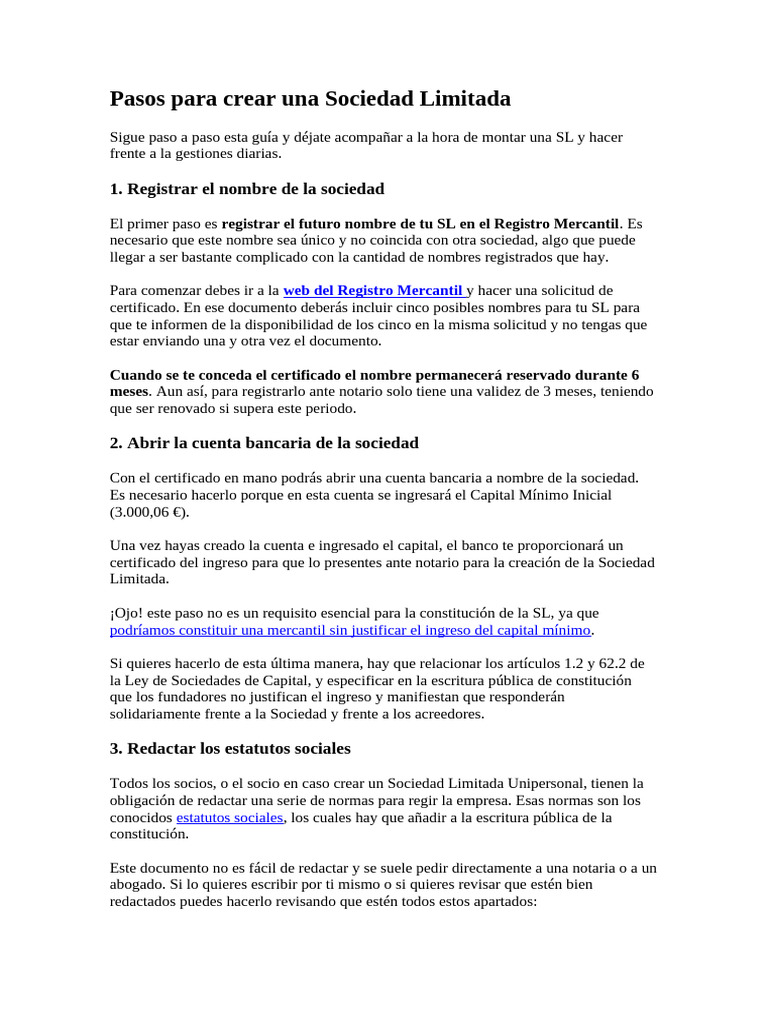 Pasos para Crear Una Sociedad Limitada | PDF | Documento de identidad