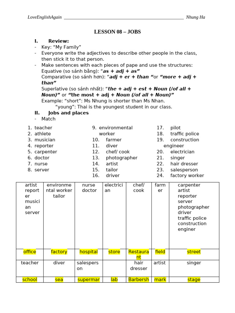 Lea - Lesson 08 - Jobs | PDF | Linguistic Morphology | Language Families