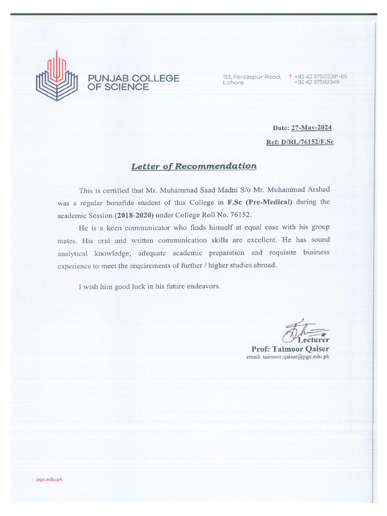 Letter of Recommendation 2 | PDF
