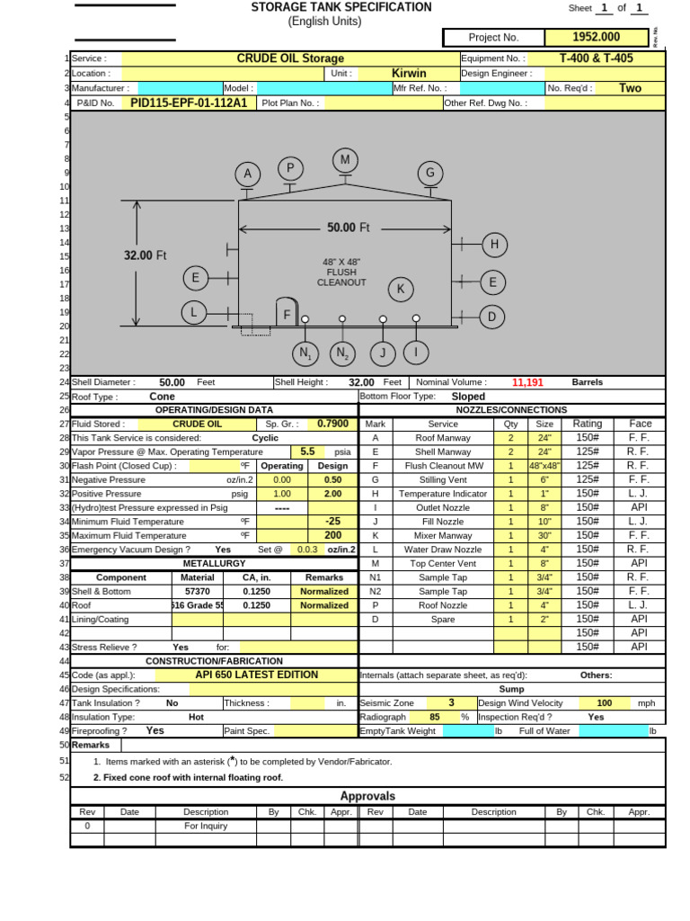 API 650 Tank Design Calculations 250117165019 | PDF | Nozzle | Stress ...