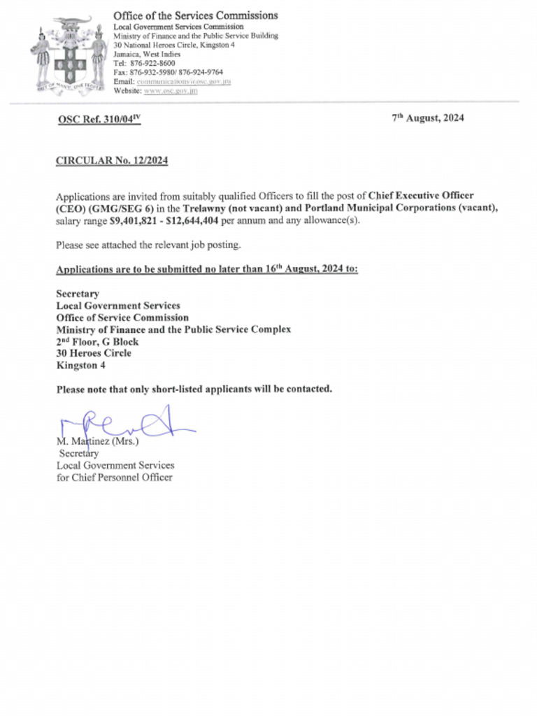 Cheif Executive Officer CEO SEG 6 Et Al Trelawny Municipal Corporation ...
