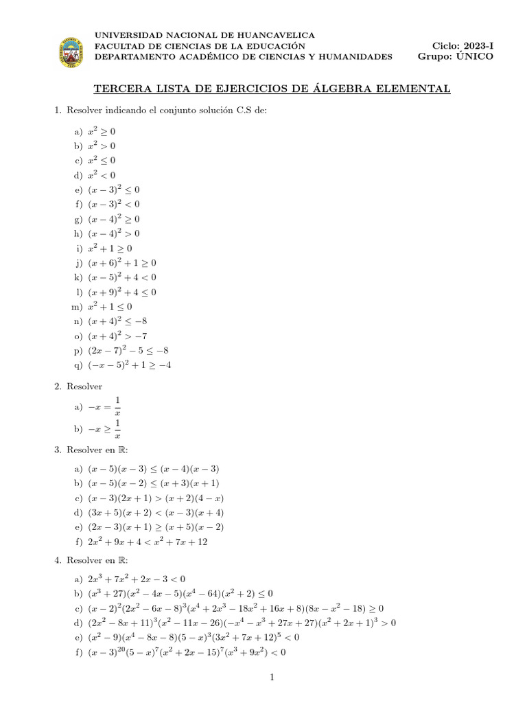 Lista de Ejercicios 3 Alg. Elem. | PDF