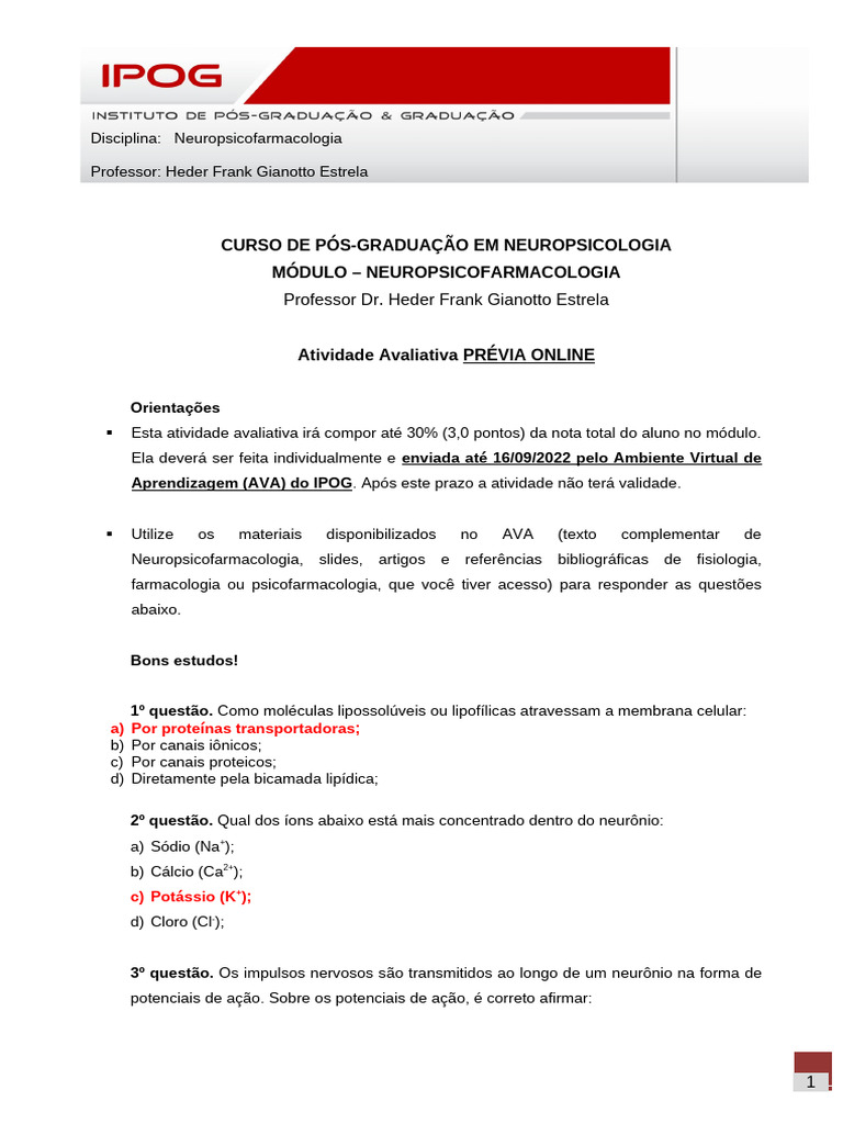 Atividade Previa Online | PDF | Sinapse | Potencial de ação Atividade Previa Online | PDF | Sinapse | Potencial de ação
