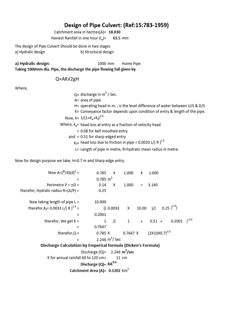Hydrralic Design For Culvert | PDF | Discharge (Hydrology) | Applied ...