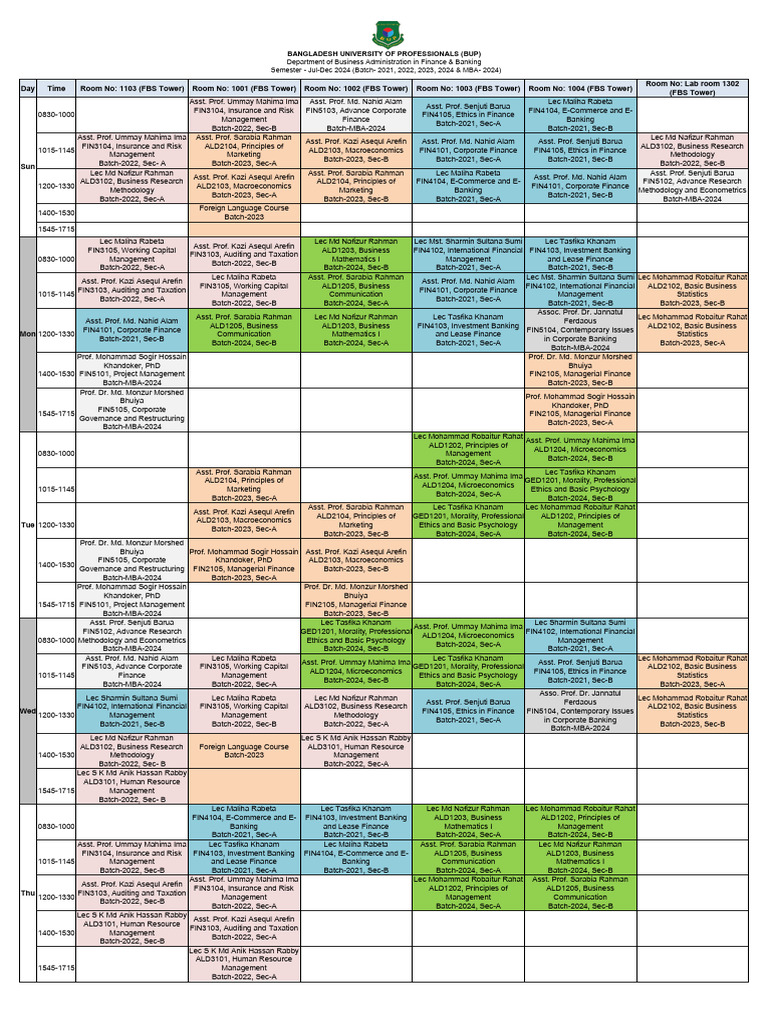 Final Class Routine Jul-Dec 2024 | PDF | Service Industries | Economics