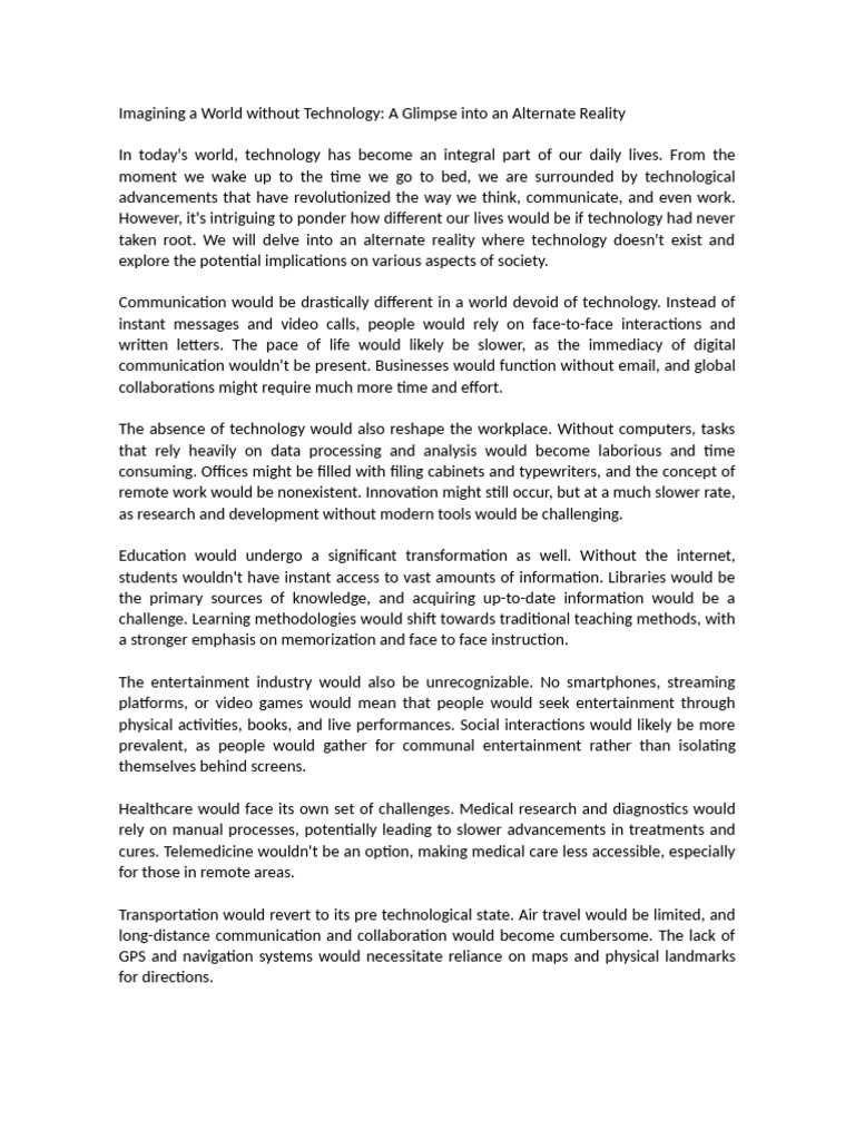 Imagining A World Without Technology | PDF | Human Communication ...