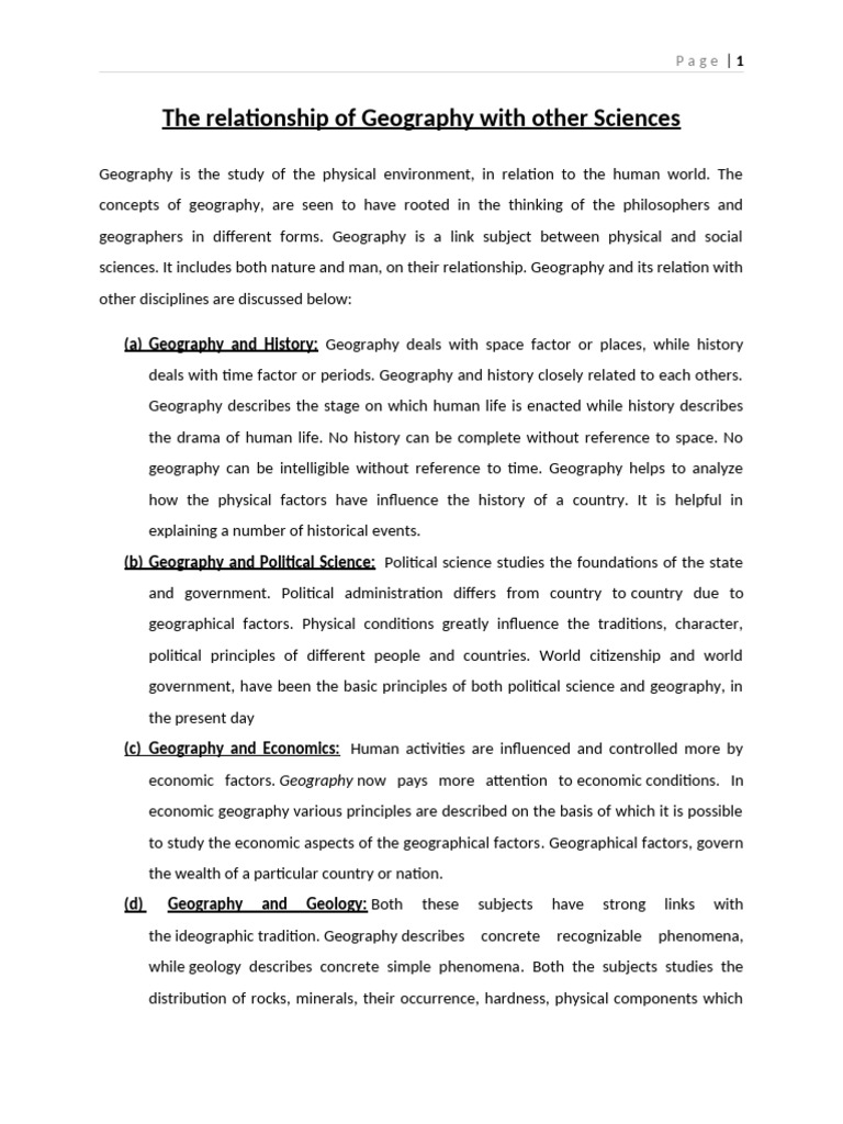 1(iii). The relationship of Geography with other sciences | PDF ...