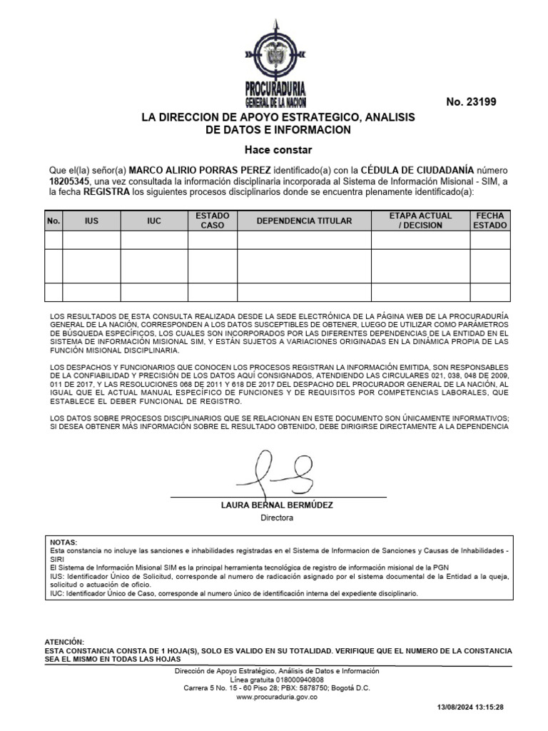 Procesos Disciplinarios de Marco Porras | PDF | Informática