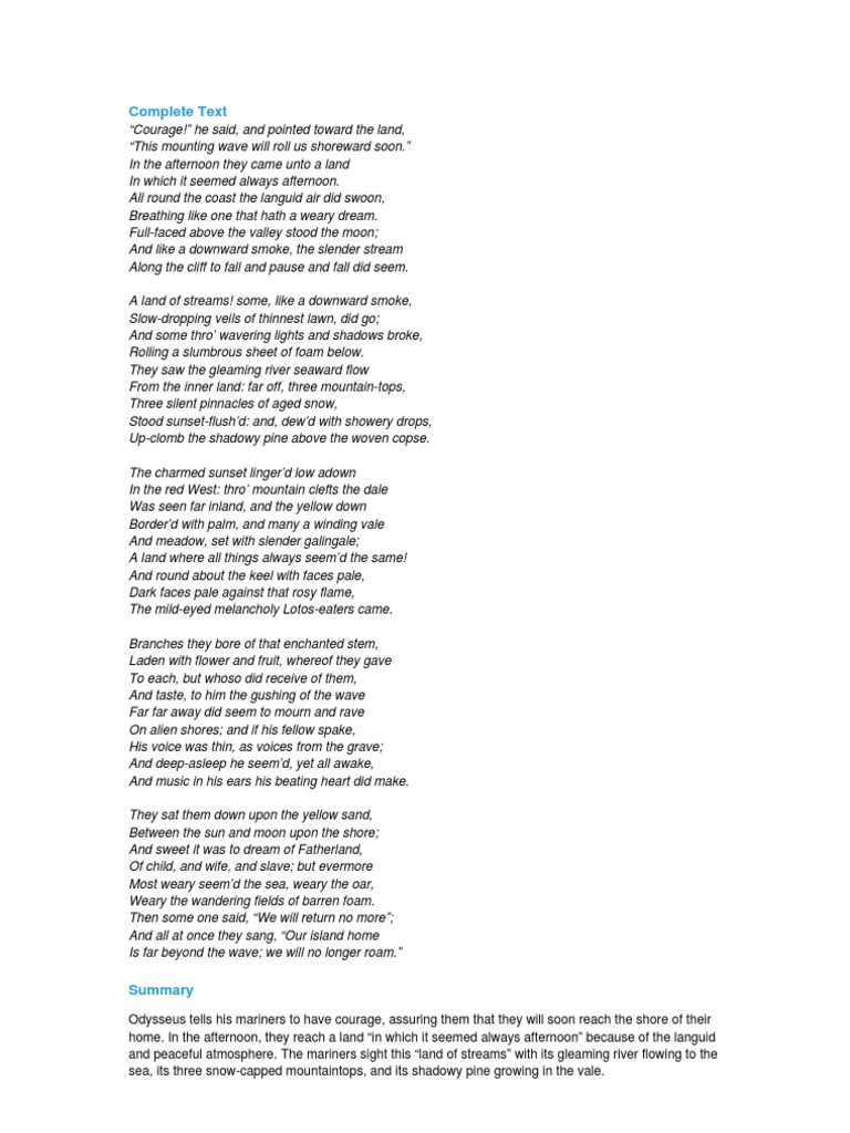 The Lotos Eater | PDF | Poetry