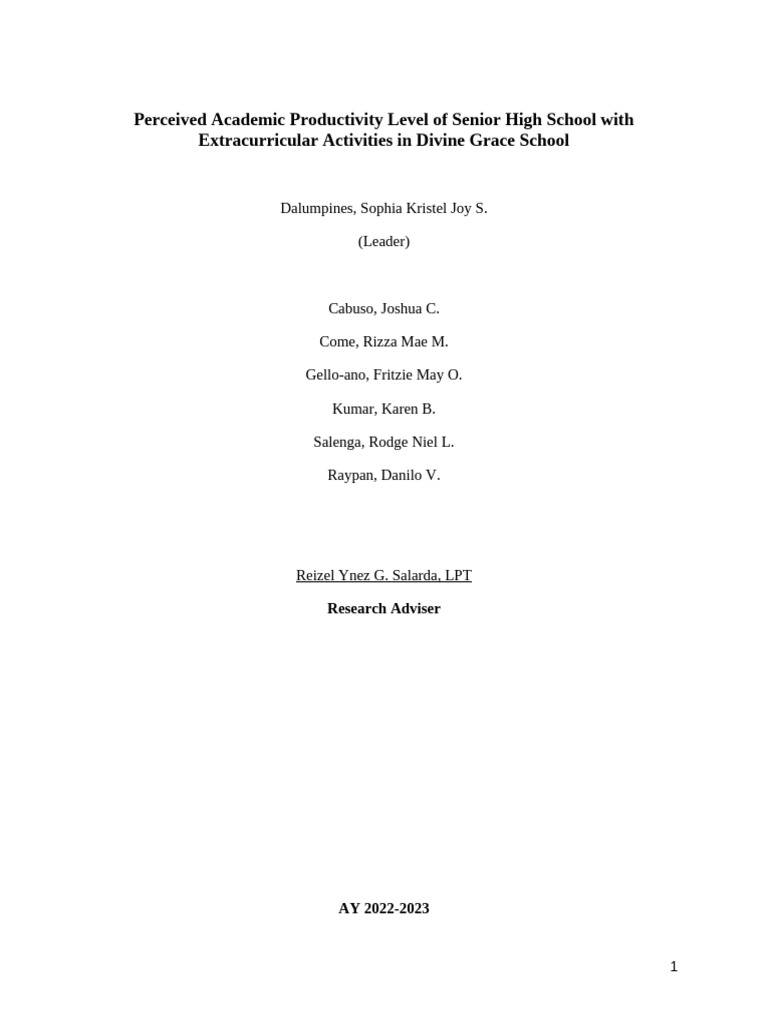 Perceived Academic Productivity Level of Senior High School With ...