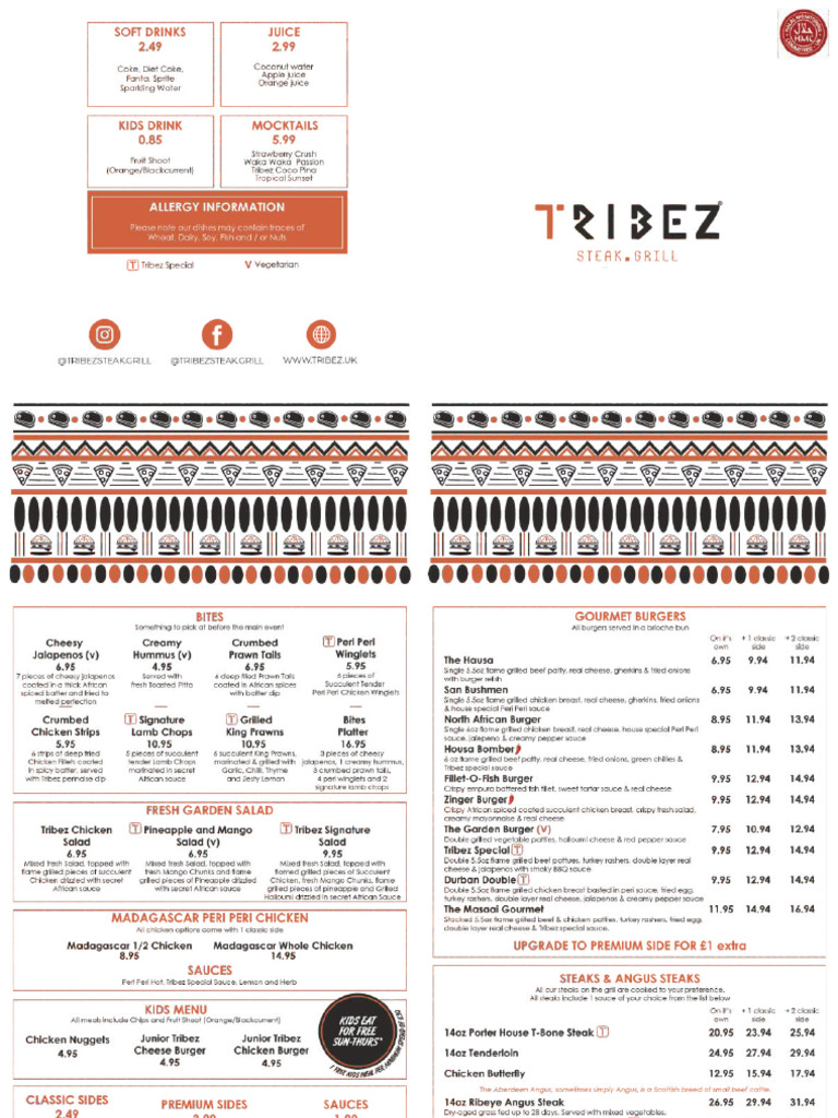 Tribez Steak and Grill Rochdale 2023 Menu - Compressed | PDF