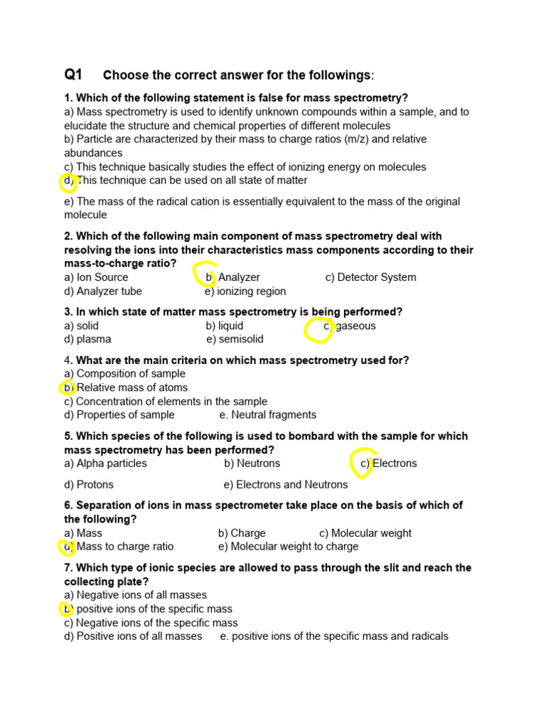 Mass Spectrometry Quiz Questions | PDF | Mass Spectrometry | Ion