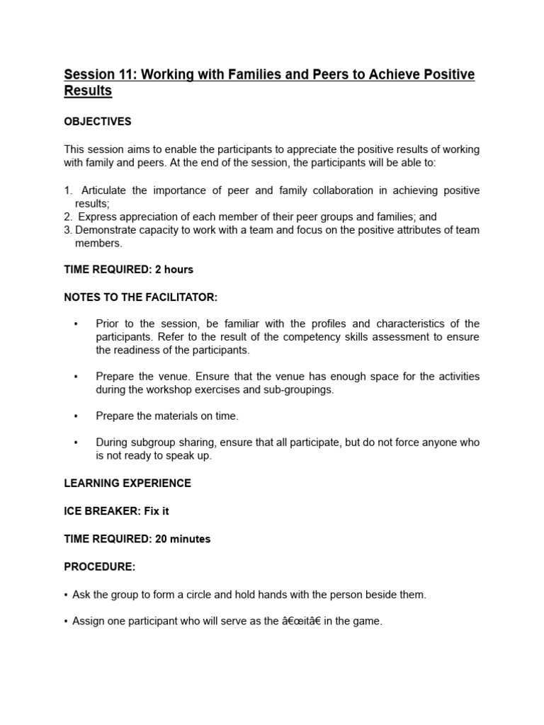 Family and Peer Collaboration Workshop | PDF | Family | Goal