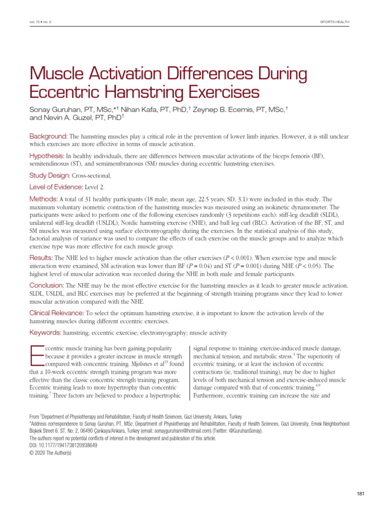 Muscle Activation Differences During Eccentric Hamstring Exercises ...