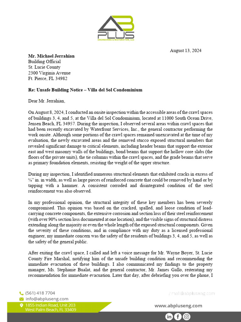Unsafe Building Notice: Villa del Sol | PDF | Corrosion | Concrete