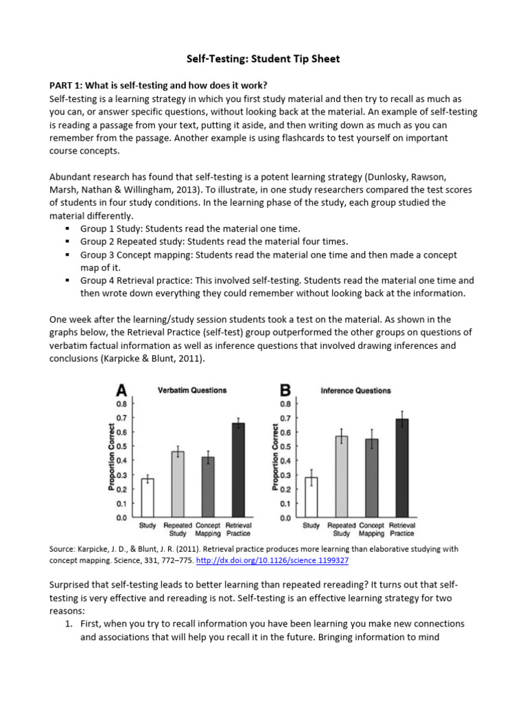 Self Testing Tip Sheet STUDENTS | PDF | Flashcard | Neuroscience