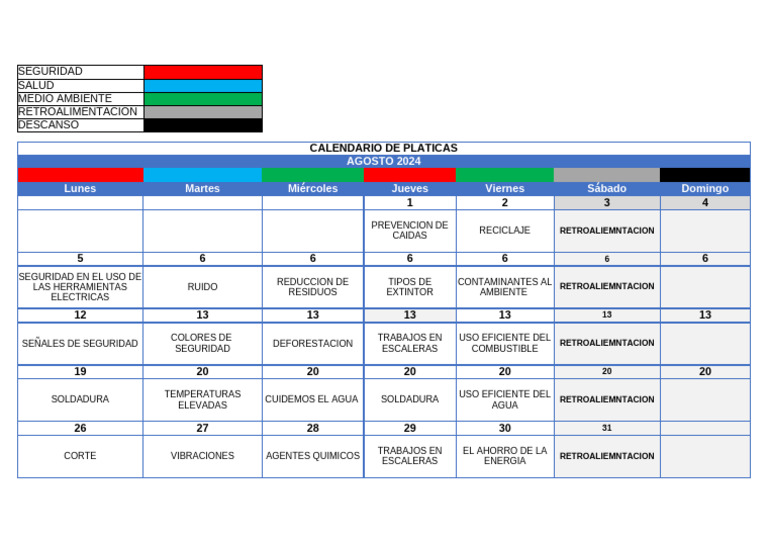 Calendario de Platicas Agosto 2024 | PDF