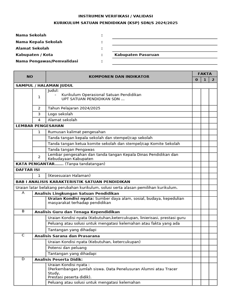 Instrumen Validasi KSP SDNS 20242025 | PDF