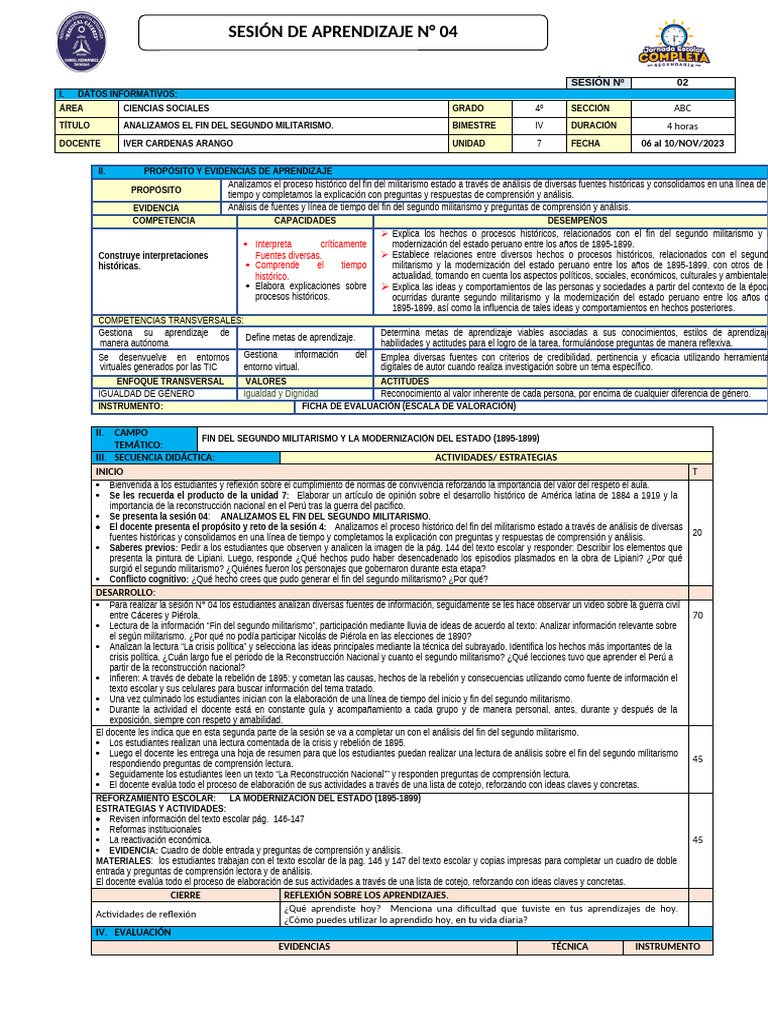 SESION 04-UA7-CCSS 4ºABC-IVER | PDF | Aprendizaje | Evaluación