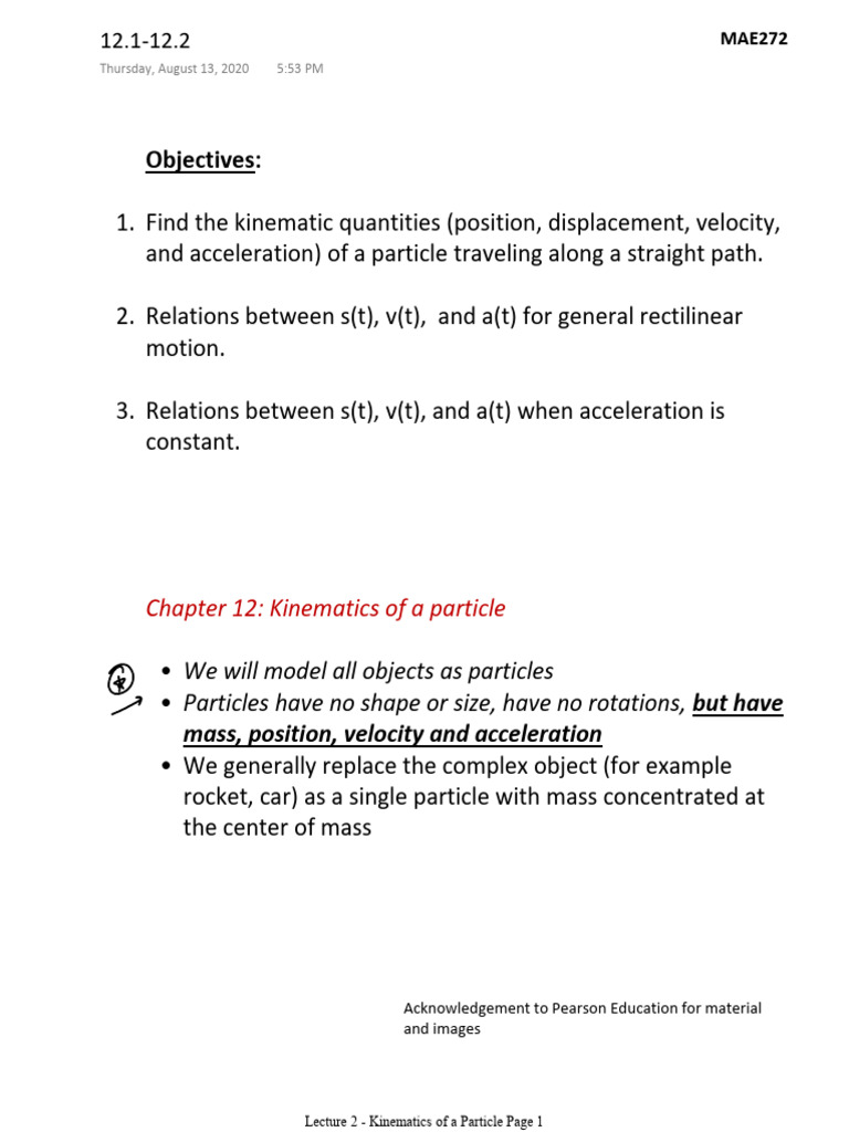 Lecture 2 - Kinematics of A Particle | PDF | Kinematics | Acceleration