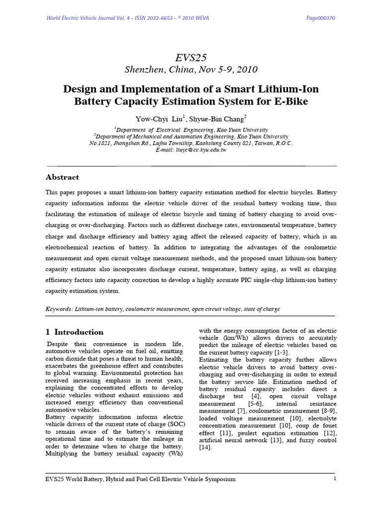 Design and Implementation of A Smart Lithium-Ion Battery Capacity Estimation System For E-Bike ...