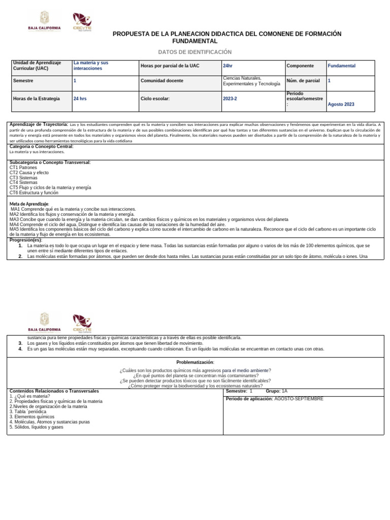 Materia y Sus Interacciones Parcial I | PDF | Importar | Moléculas
