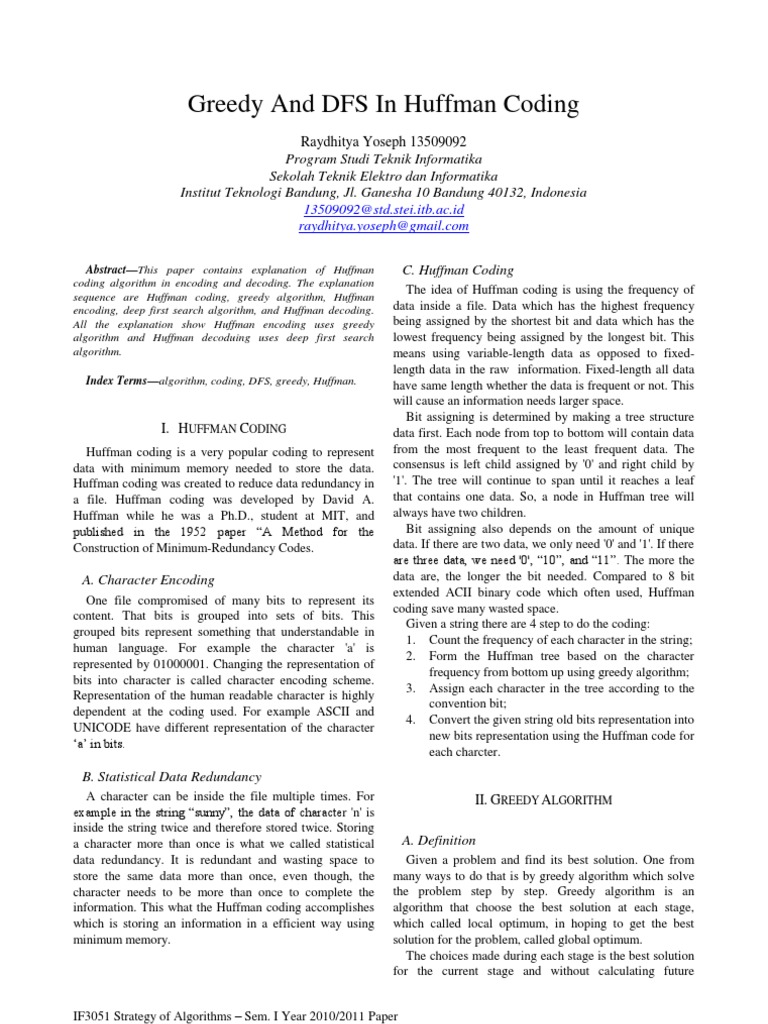 Greedy and DFS in Huffman Coding | PDF | Code | String (Computer Science)